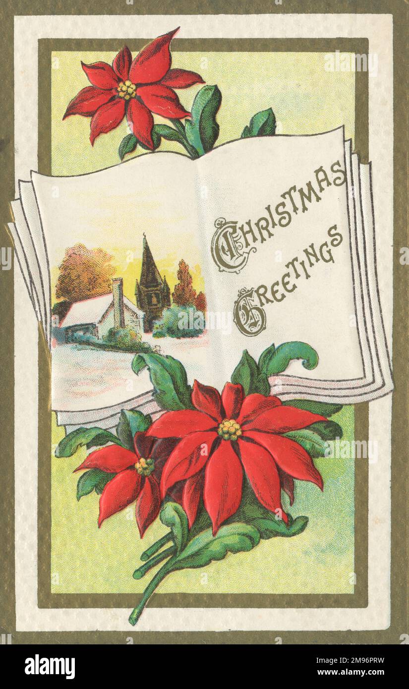 Snowy Christmas scene decorated with poinsettias Stock Photo - Alamy