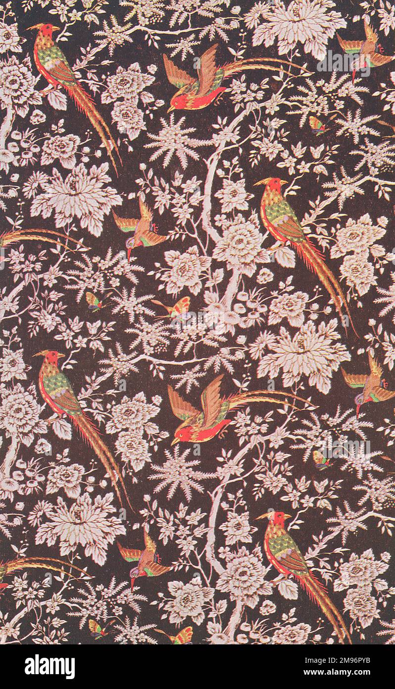 Fabric pattern depicting brightly coloured birds on branches Stock ...