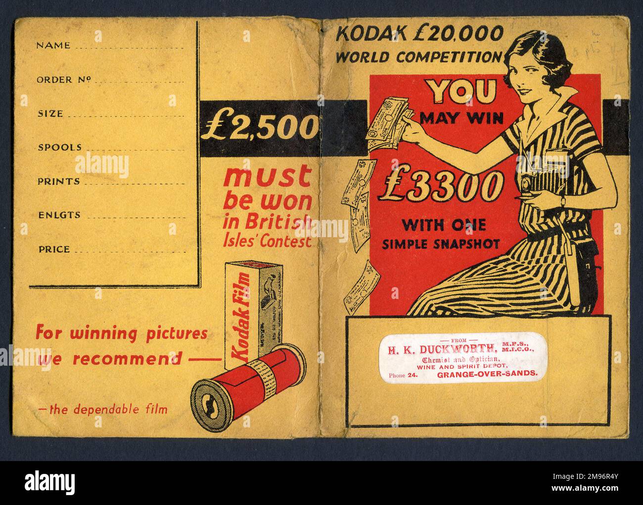 Photographic print wallet, advertising Kodak, with the developer's ...