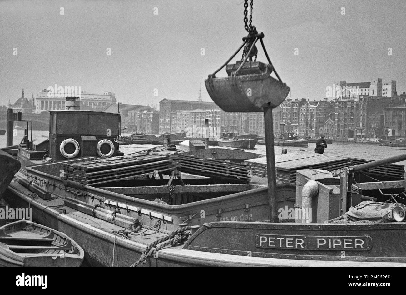 View of a boat, the Peter Piper, on the River Thames, London Stock ...
