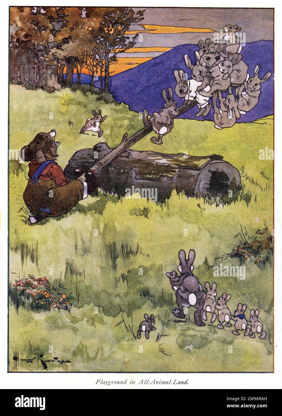 Pug Peter -- Playground in All-Animal-Land. A bear and many rabbits ...