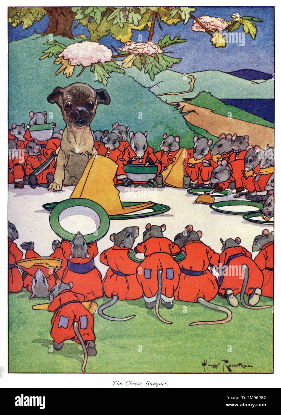 Pug Peter -- The Cheese Banquet. A dog surrounded by mice eating cheese ...