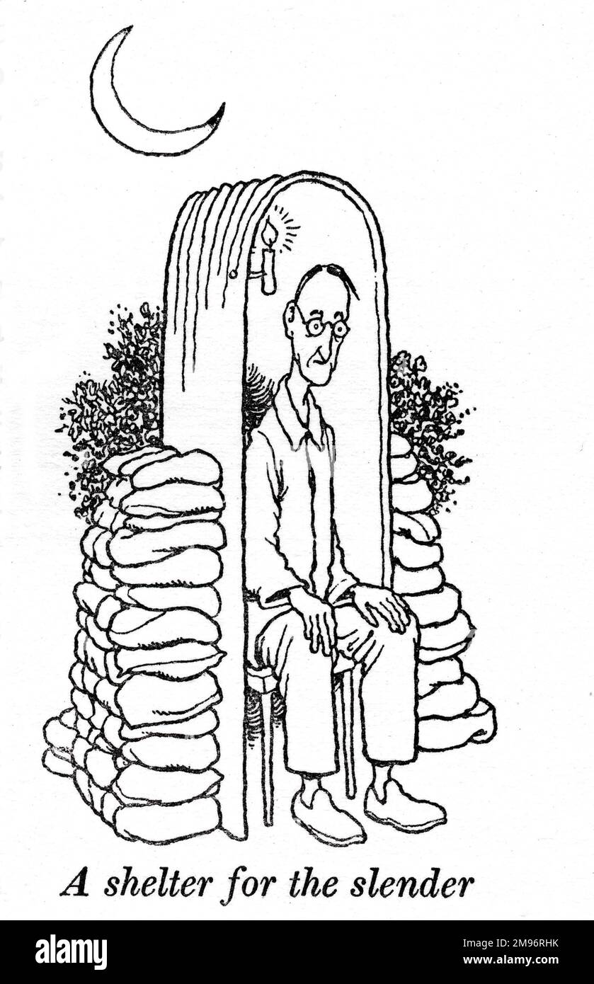 Heath Robinson - Wartime Cartoons - WWII. A shelter for the slender ...