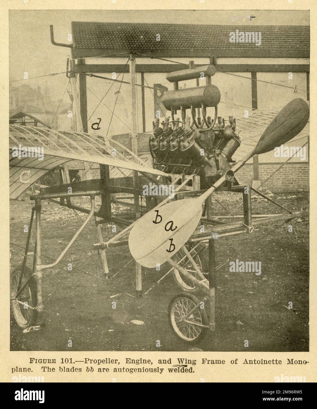Propeller, engine and wing frame of Antoinette monoplane Stock Photo ...