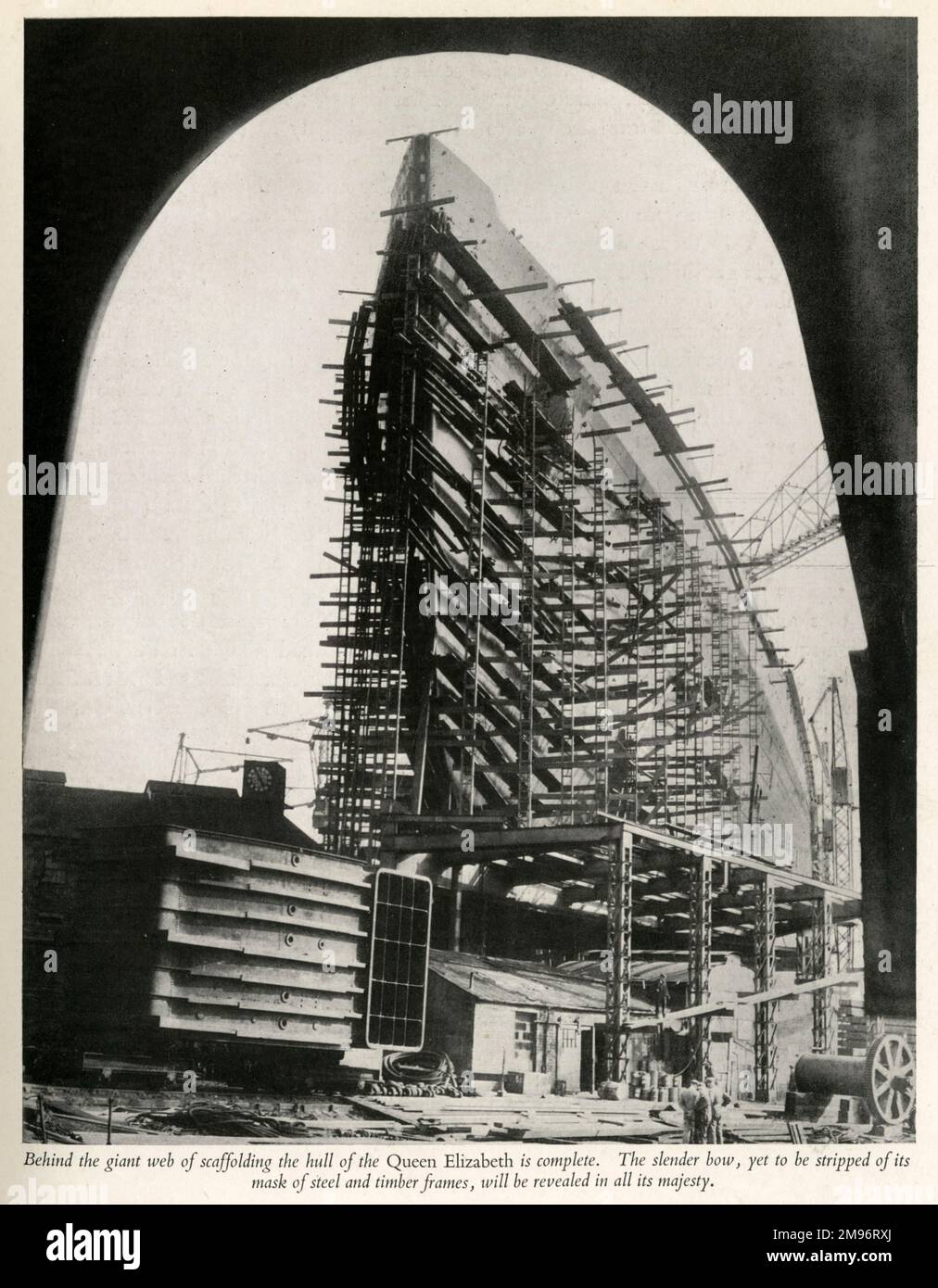 Bow of Queen Elizabeth covered in scaffolding Stock Photo - Alamy