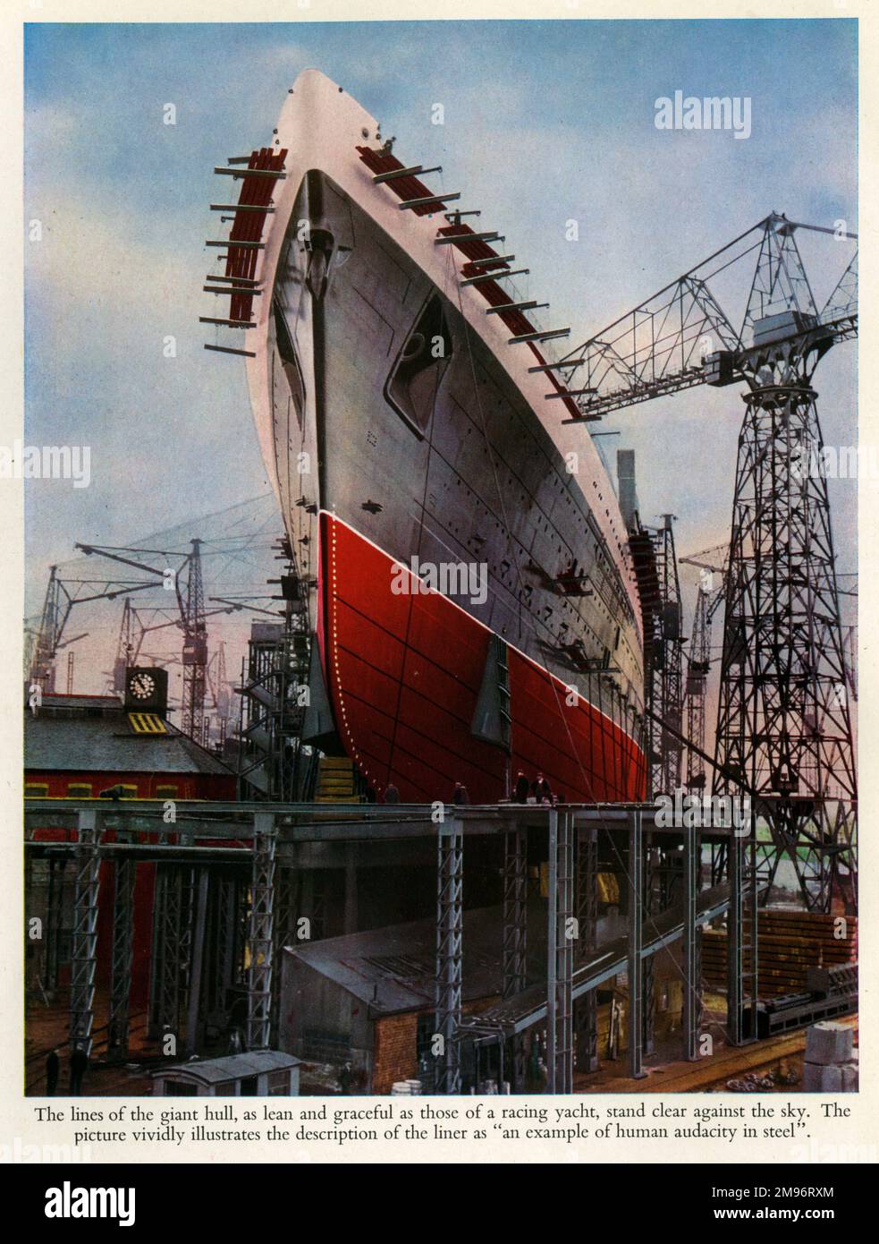 The Queen Elizabeth in her ship yard, the giant hull clearly visible ...