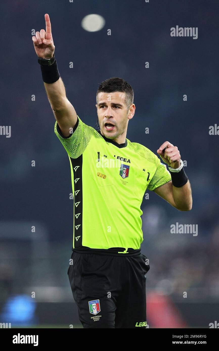 The referee Antonio Giua gestures during the Italian championship Serie ...