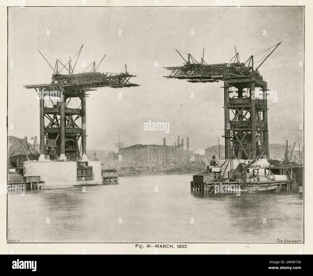 Tower Bridge under construction, March 1892 Stock Photo - Alamy