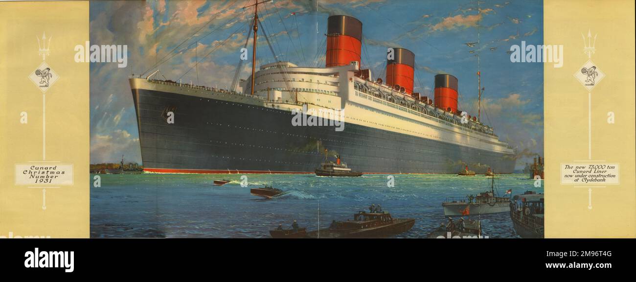 The new 73,000 ton Cunard Liner now under construction at Clydebank ...
