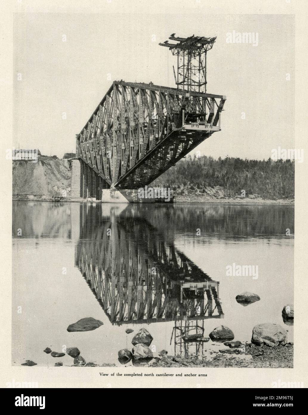 The Quebec Bridge: view of the completed north cantilever and anchor ...