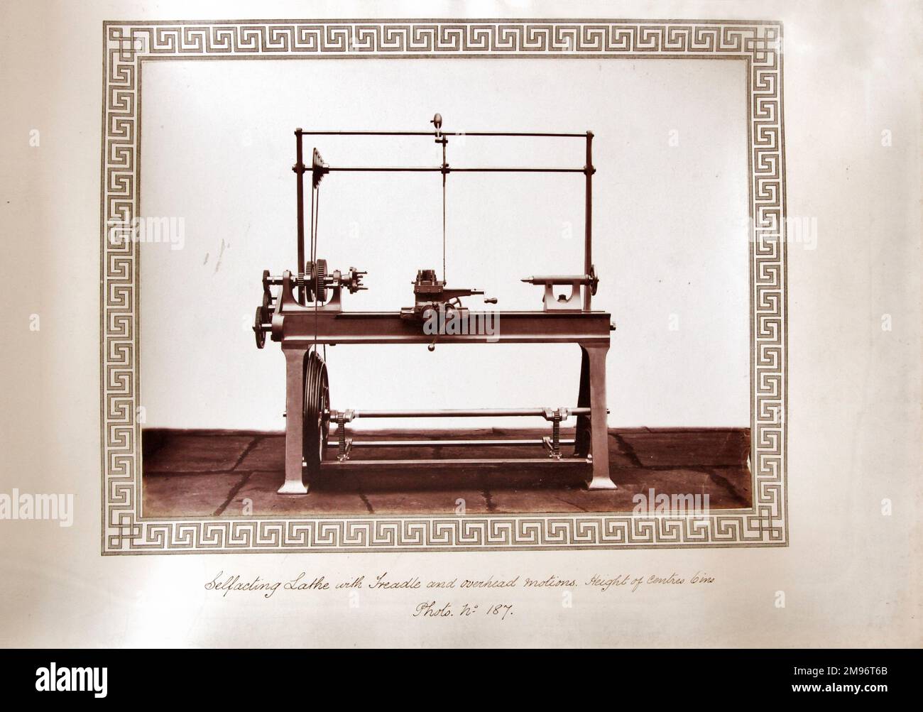Self-acting lathe with treadle and overhead motions. Height of centres ...