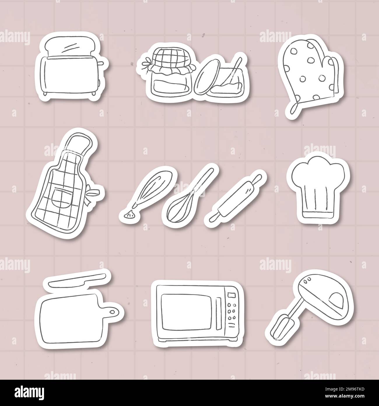 Cute kitchen utensil doodle sticker set vector Stock Vector Image & Art ...