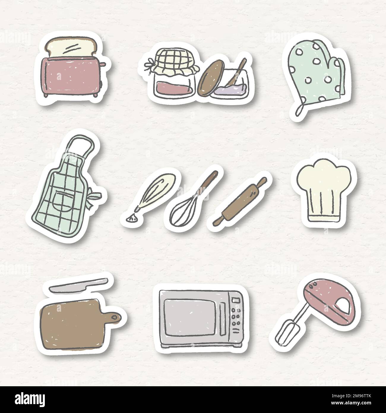 Cute kitchen utensils doodle sticker set vector Stock Vector Image ...