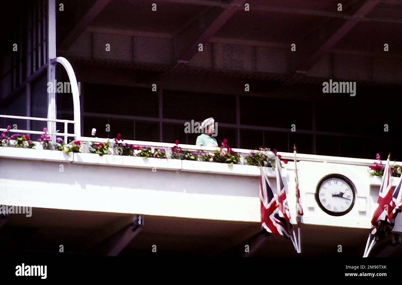 Her Majesty Queen Elizabeth II appears alone in the Royal Box at the ...
