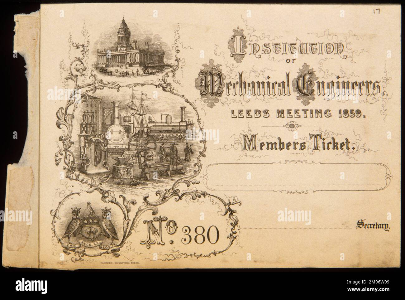 IMechE Leeds meeting. Members ticket, 1859 Stock Photo - Alamy