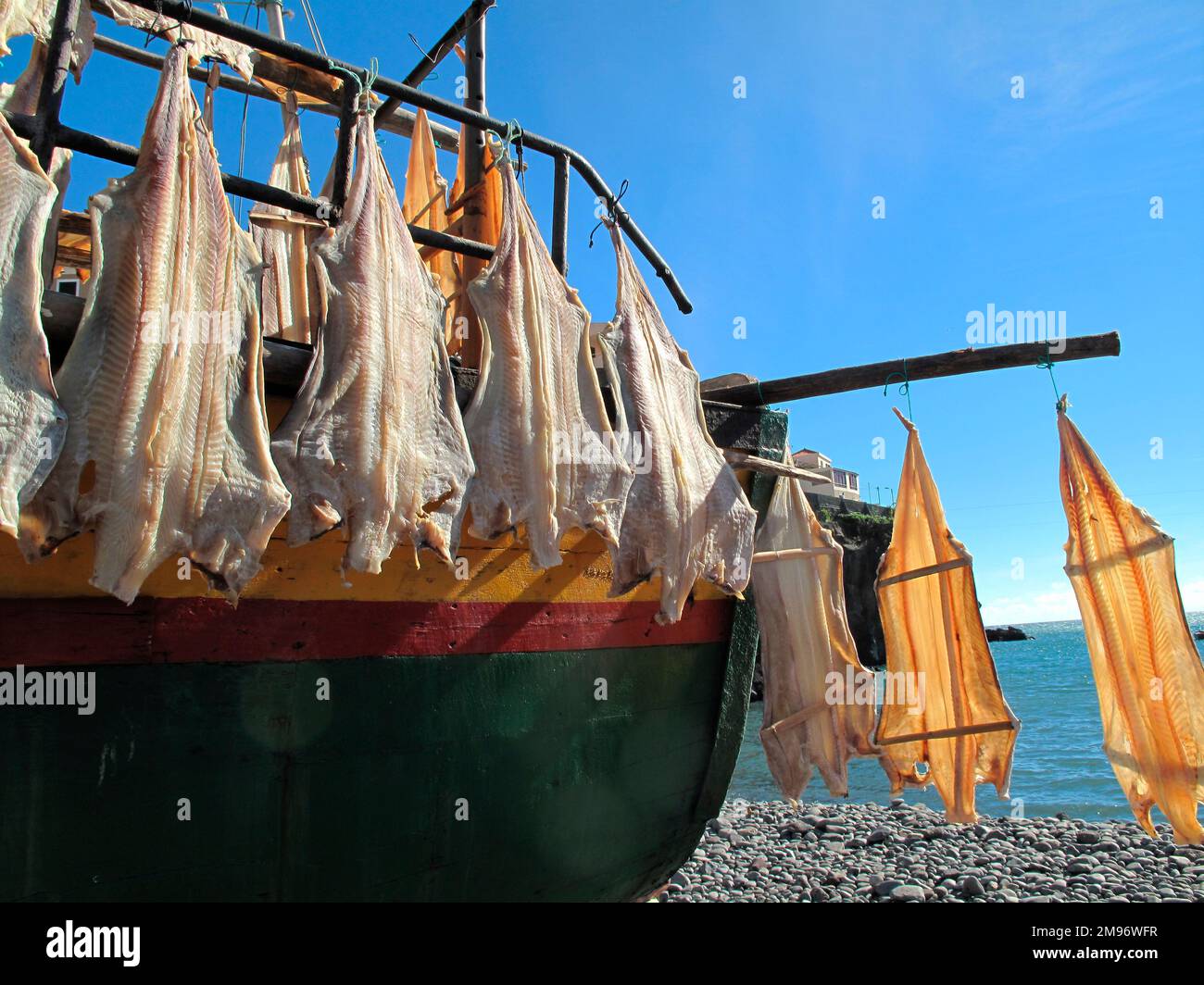 Portugal, Madeira, Camara de Lobos: Fishing boat with dry fish Stock ...