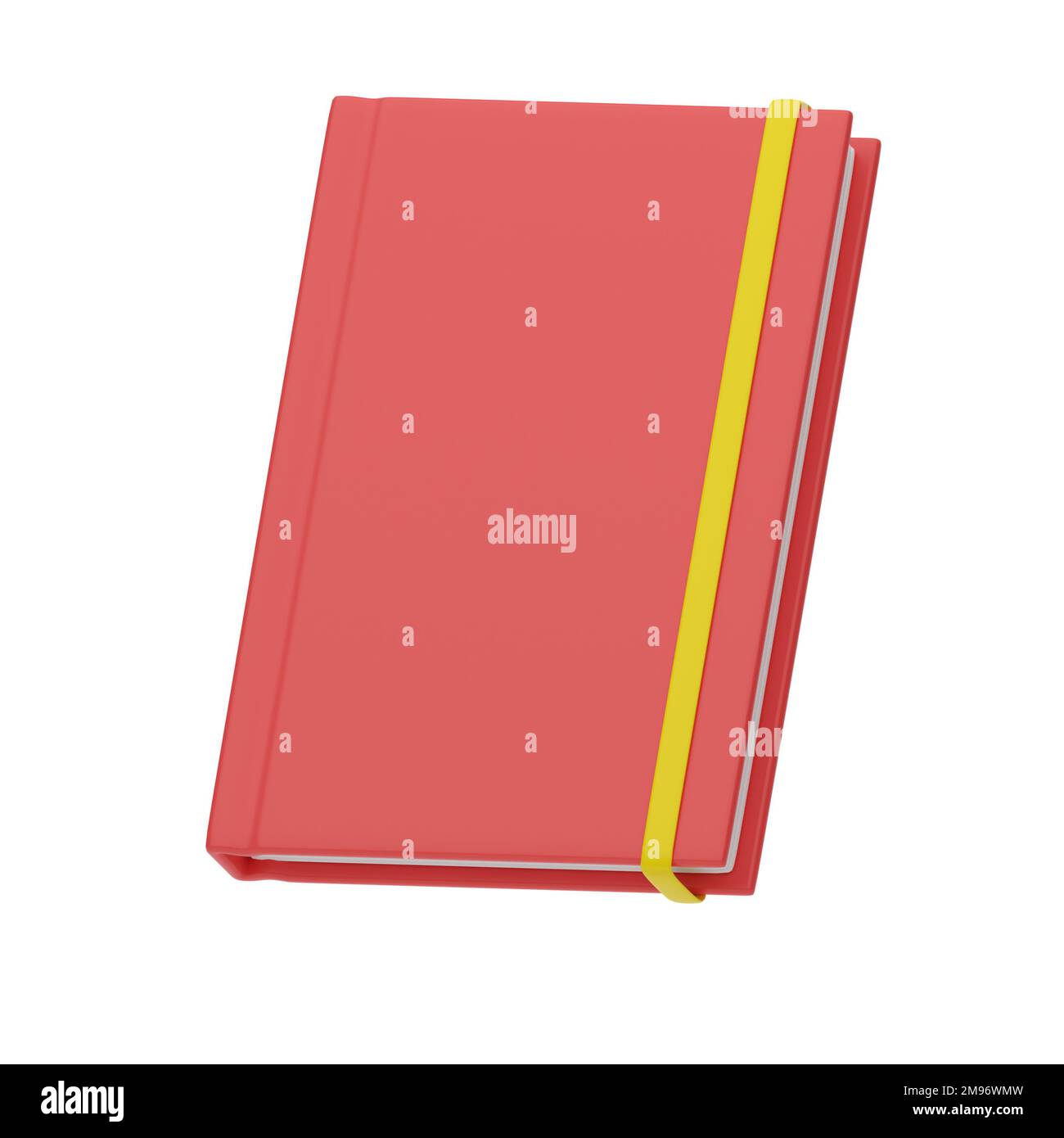 3D render realistic closed red notepad with yellow elastic band. Office ...