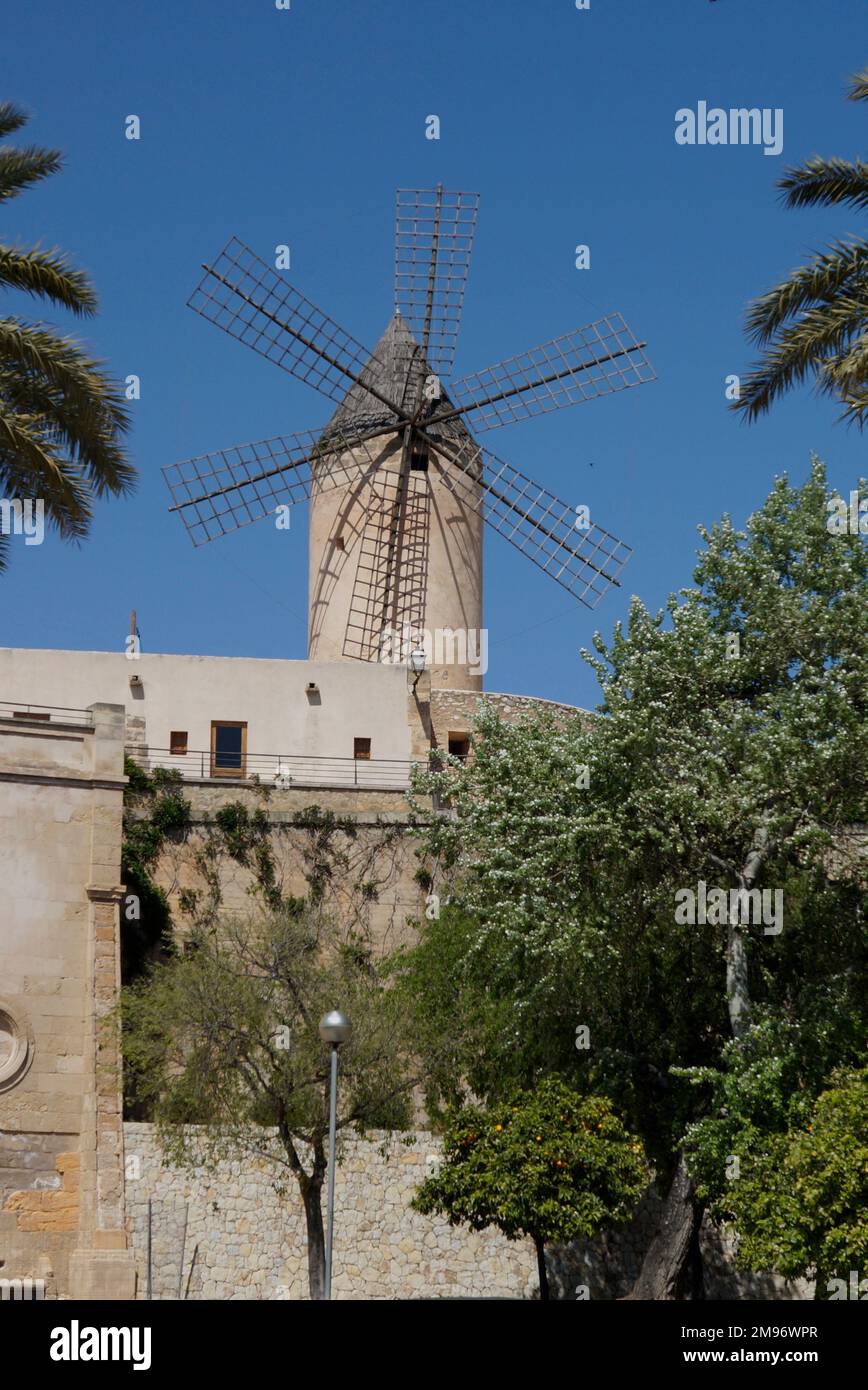 Old windmill at Palma, Mallorca, Spain with six sails Stock Photo - Alamy