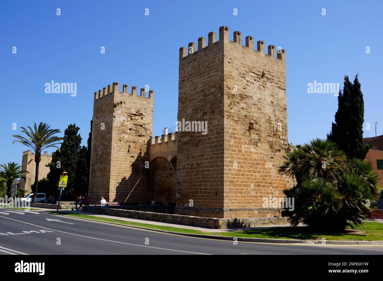 Alcudia, Mallorca, Spain - town surrounded by medieval walls and towers ...
