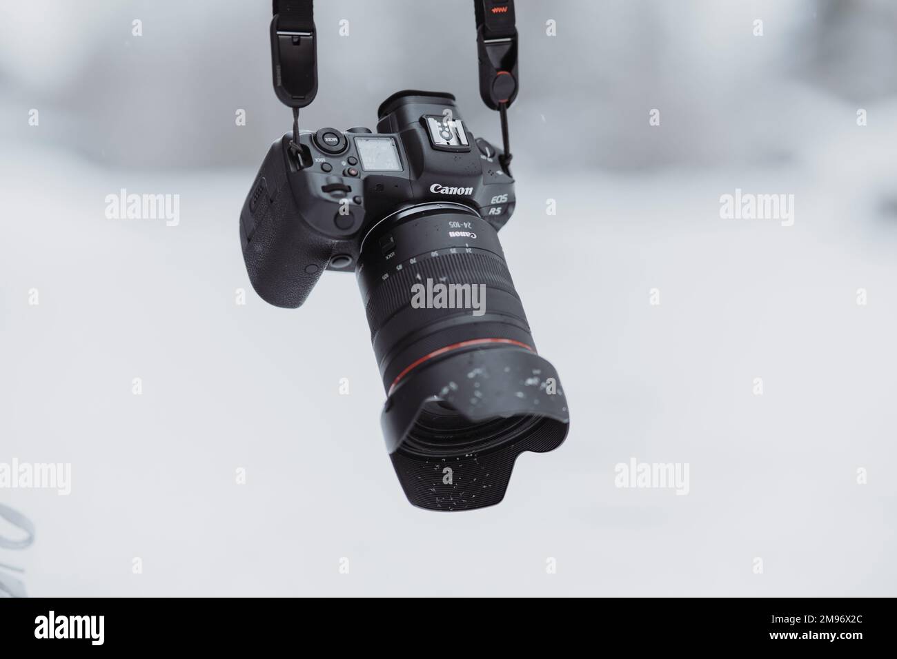 A canon EOS R5 camera with Canon RF 24-105mm f4 lens on it Stock Photo ...