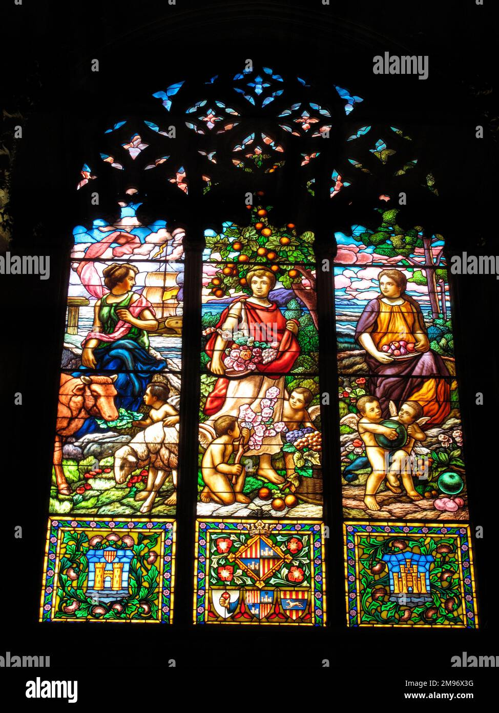 Palma, Mallorca, Spain. The Council of Mallorca window art Stock Photo ...