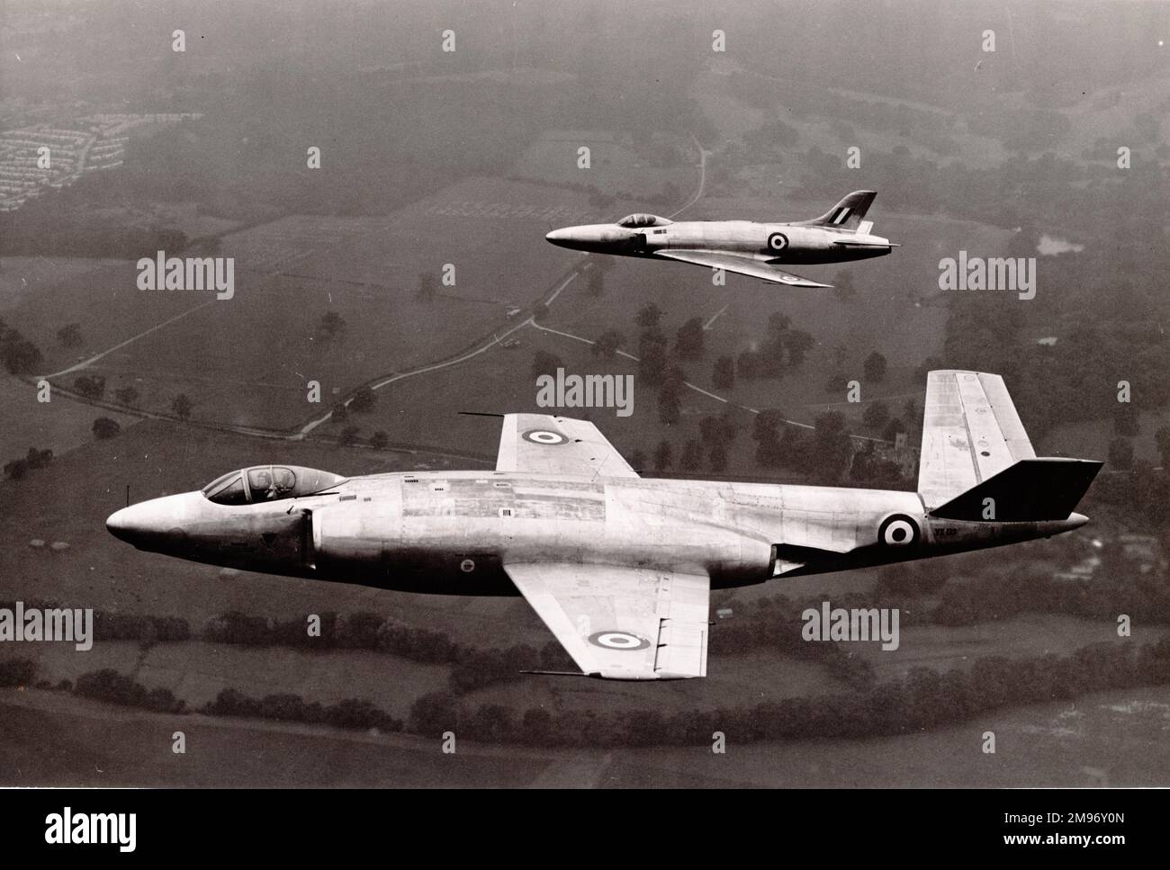 The Supermarine 508, VX133, is escorted by the second prototype Swift ...