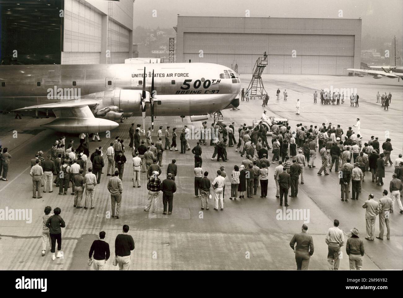 The 500th Boeing C-97, a KC-97G, 52-2680, is rolled out at Renton on 8 ...