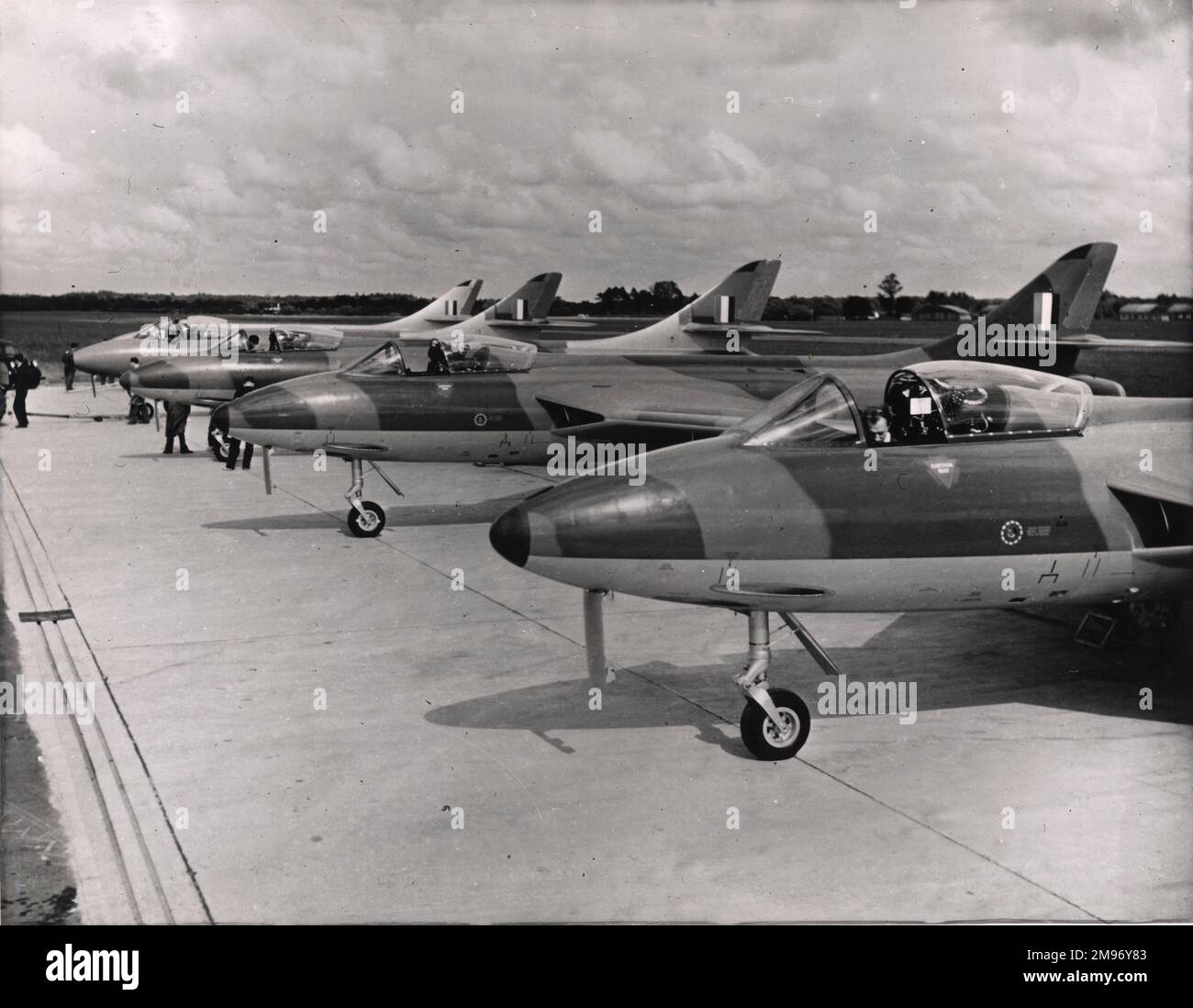 A line-up of early Hawker Hunters Stock Photo - Alamy