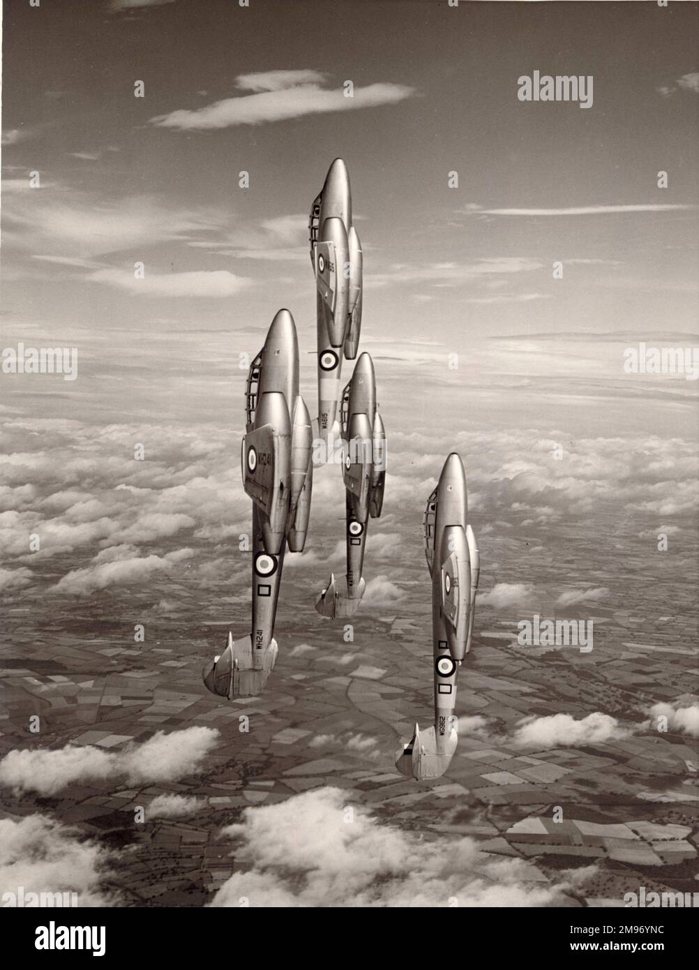 Gloster Meteor T7s of the Central Flying School perform aerobatics over ...