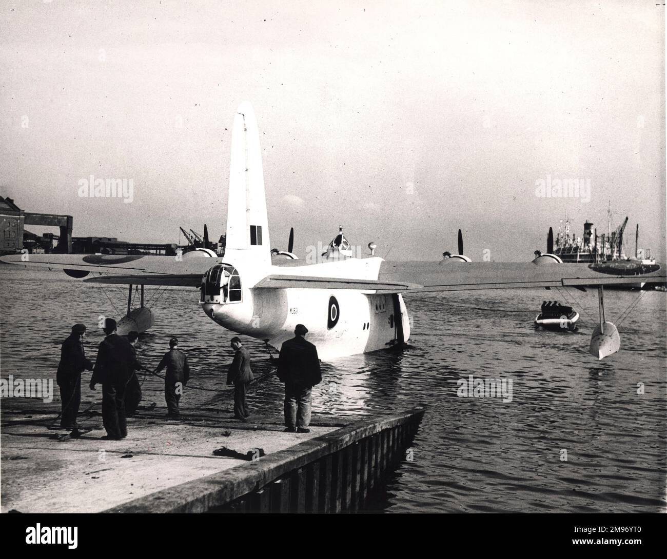 Short Sunderland III, ML821, being launched from the factory slipway ...