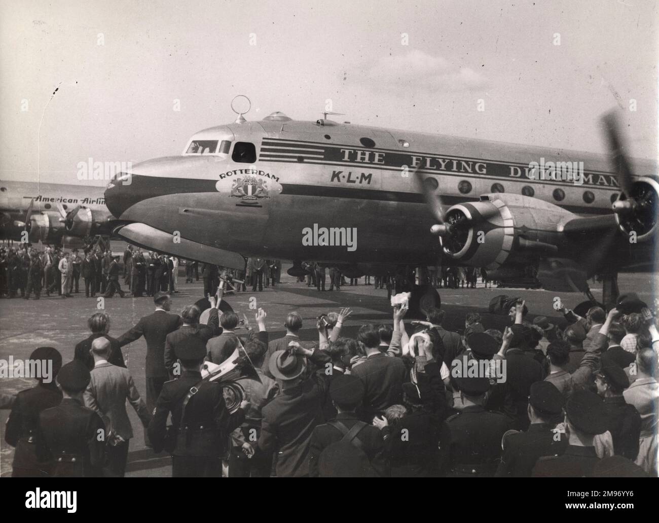 A Douglas DC-4 of KLM making the first transatlantic departure from ...