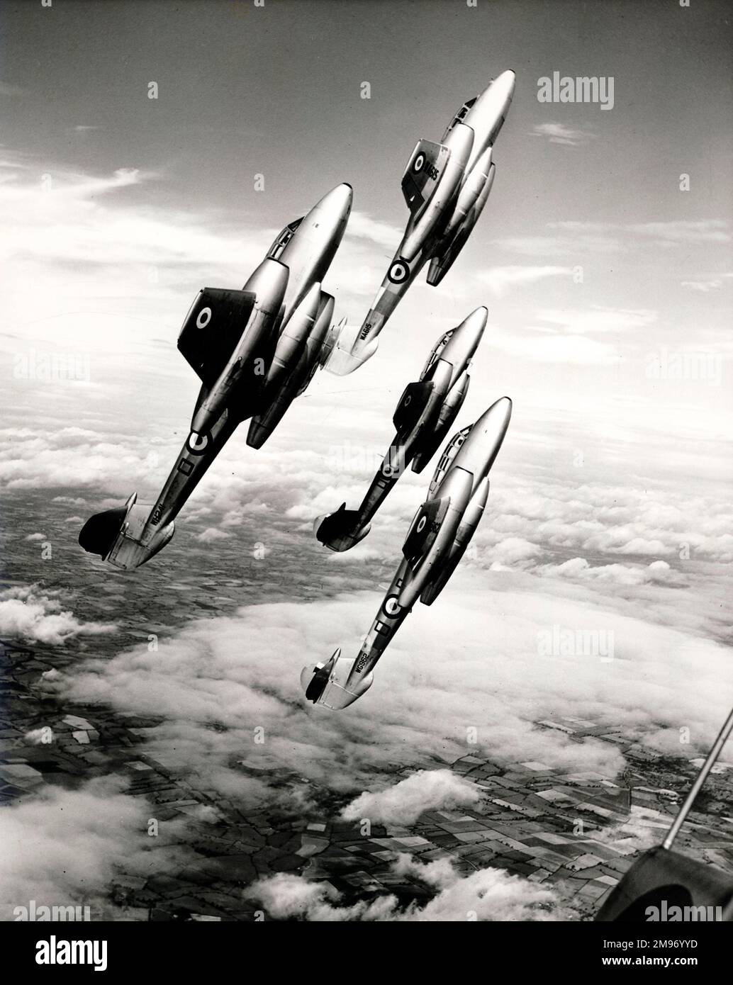 Gloster Meteor T7s of the Central Flying School perform aerobatics over ...
