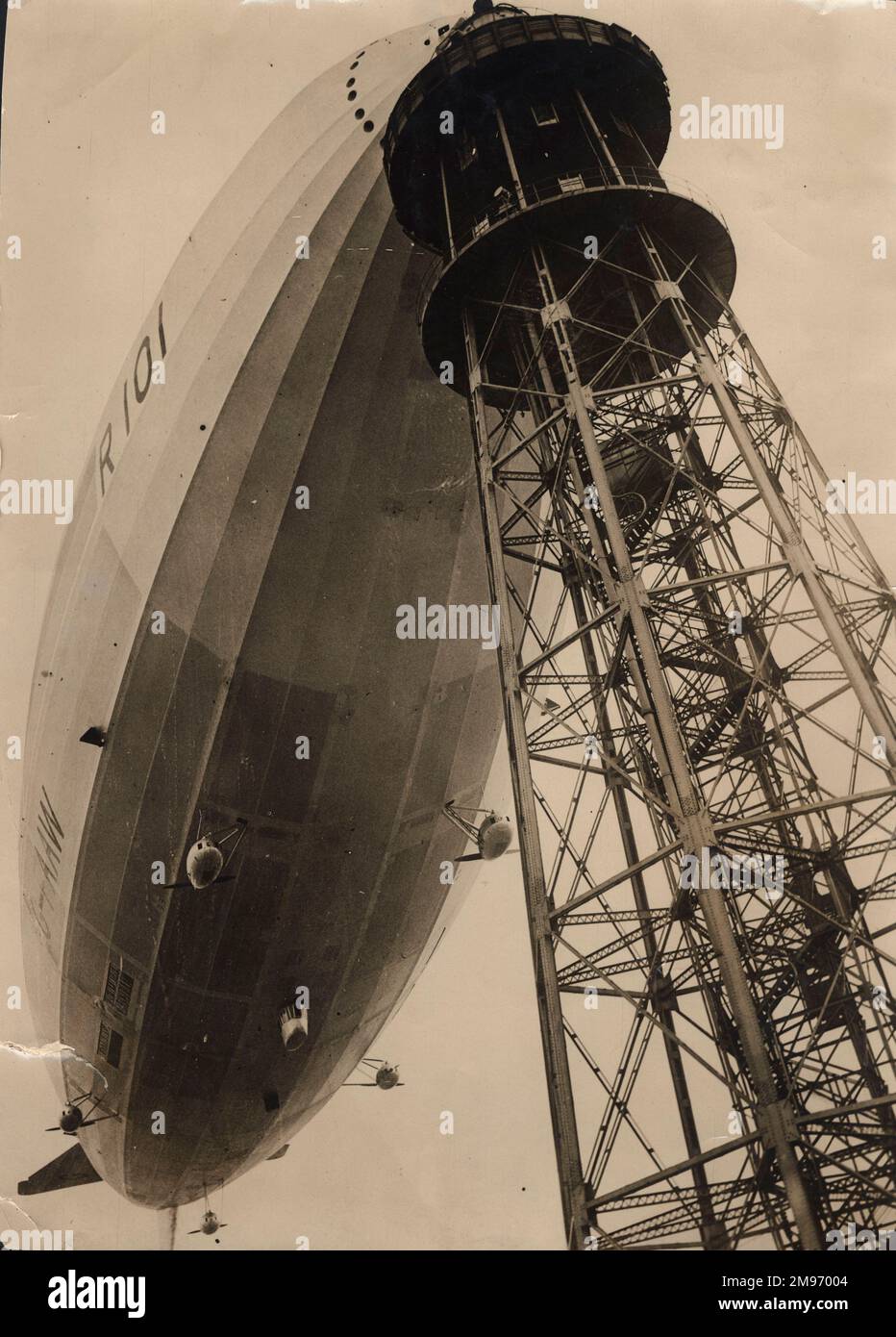 Airship R101 at its mooring mast at Cardington for the first time. 12 ...