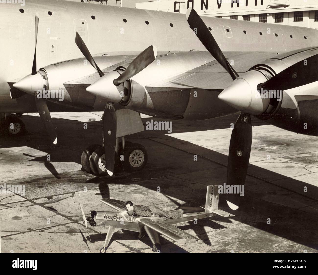 A Wee Bee homebuilt under the Convair XC-99 Stock Photo - Alamy