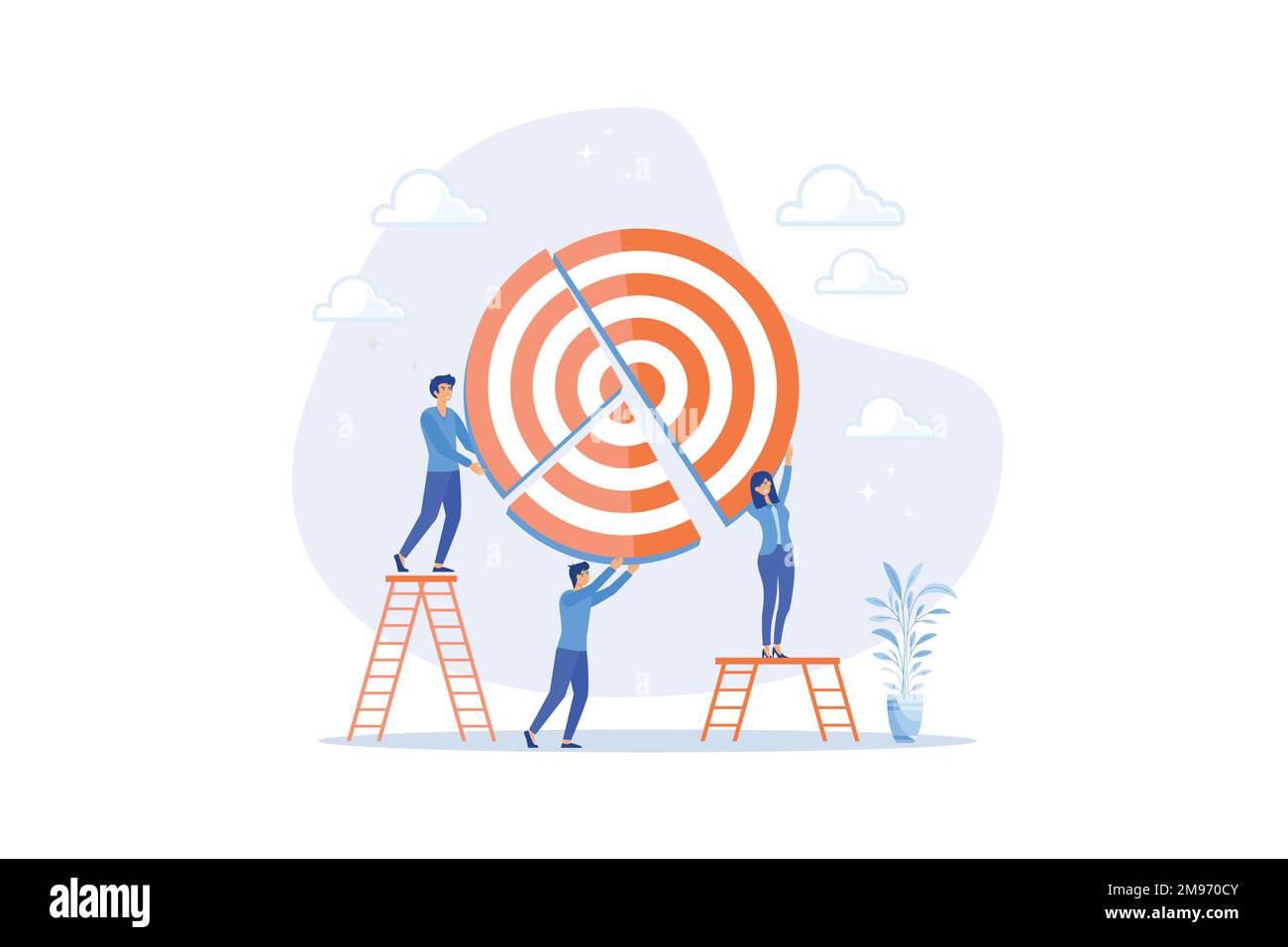 Team target to success together, teamwork or challenge to work as partnership, coworkers or ...