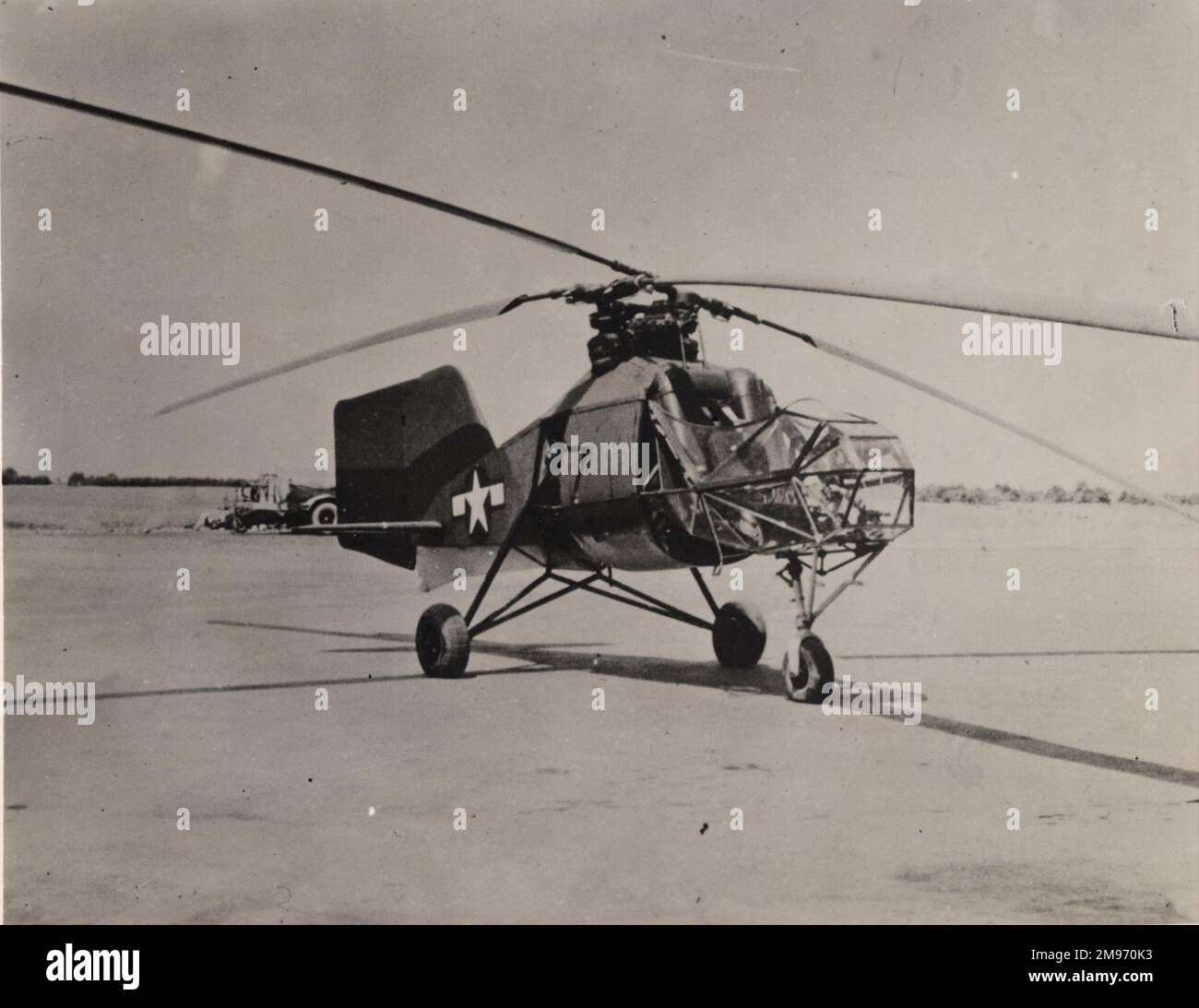 A Flettner FL282 Kolibri helicopter in US markings. This helicopter had ...