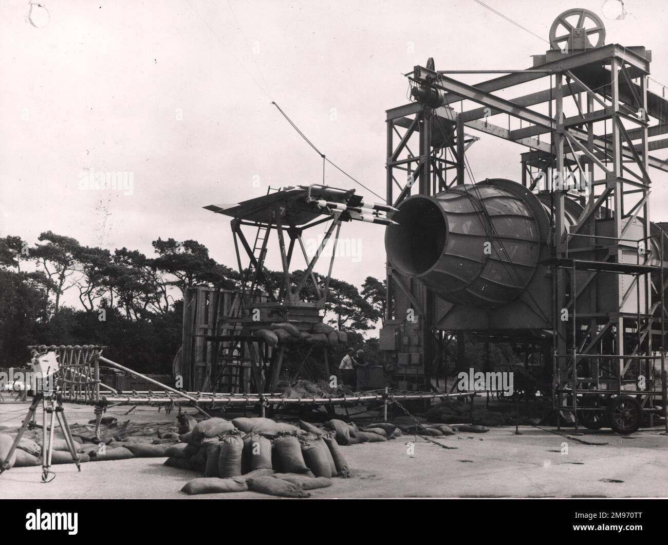An early Fairey Fireflash air-to-air missile model mounted on a wing in ...