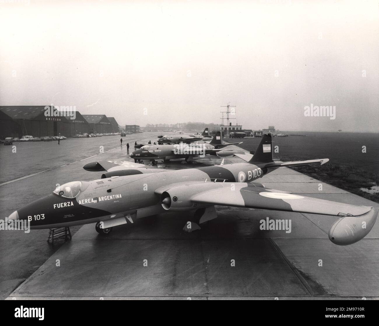 The first three English Electric Canberra B62s of the Fuerza Aerea Argentina at Warton prior to ...