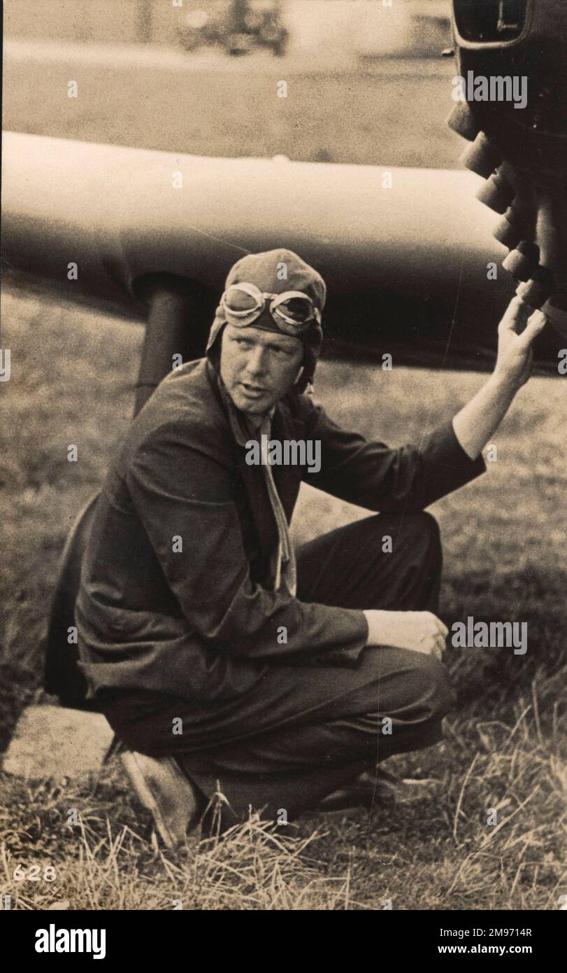 Charles A. Lindbergh inspects his Miles M12 Mohawk, G-AEKW Stock Photo ...