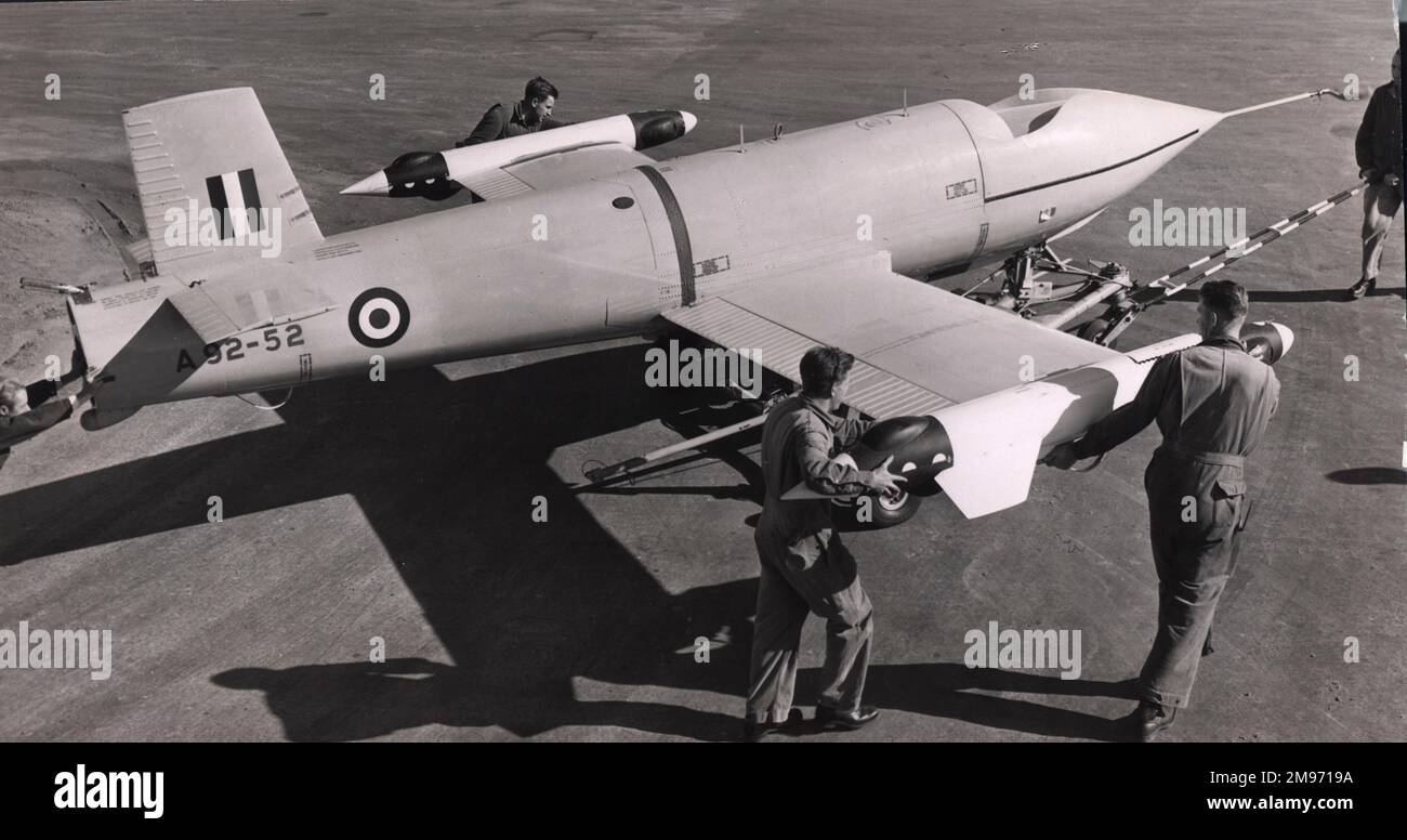 Jindivik Mk2, A92-52, is manoeuvred on its launch trolley. circa 1956 ...