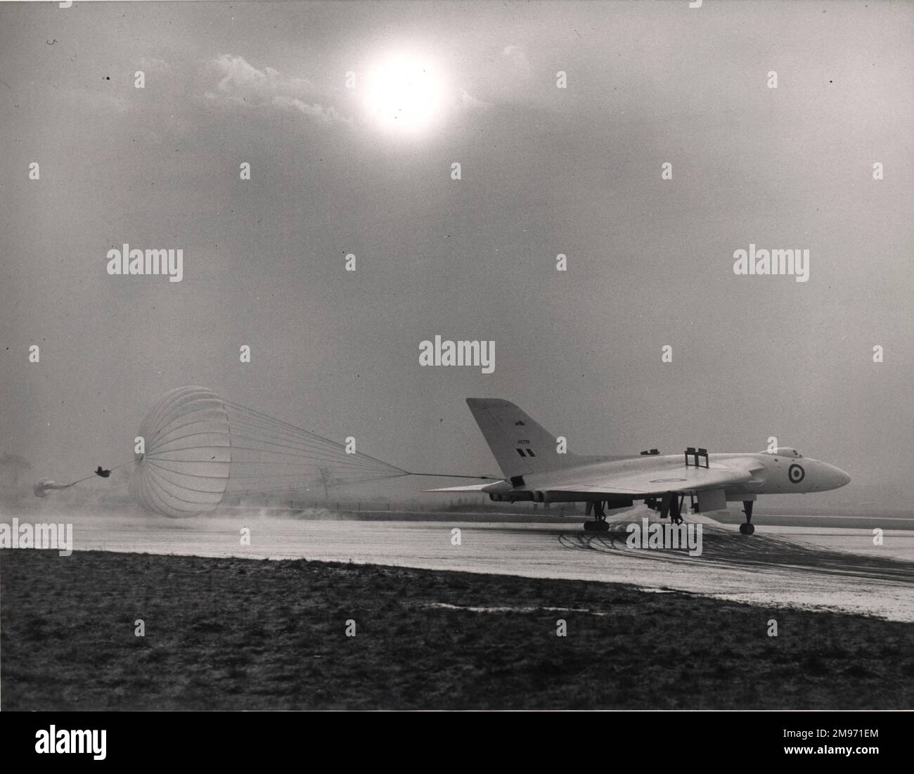 The first prototype Avro Vulcan, VX770, coming to a stop with the aid ...