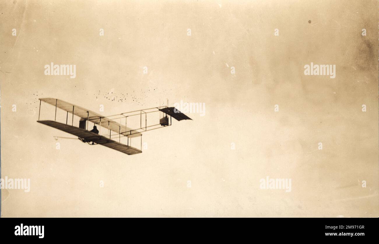The 1911 Wright glider in flight with Orville Wright flying Stock Photo ...