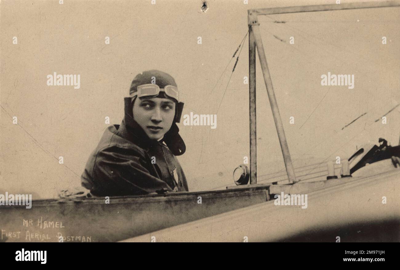 Gustav W. Hamel. A photo labelled the first aerial postman Stock Photo ...