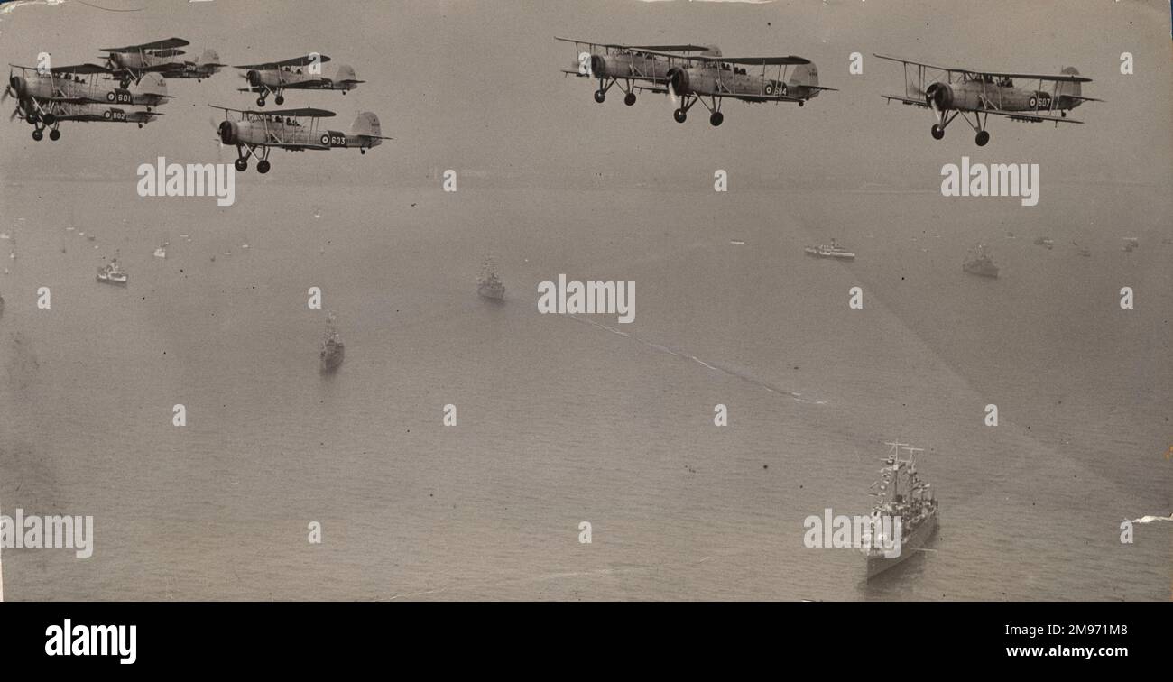 Fairey Swordfish I of No 823 Squadron from HMS Glorious participating in the Coronation Review ...