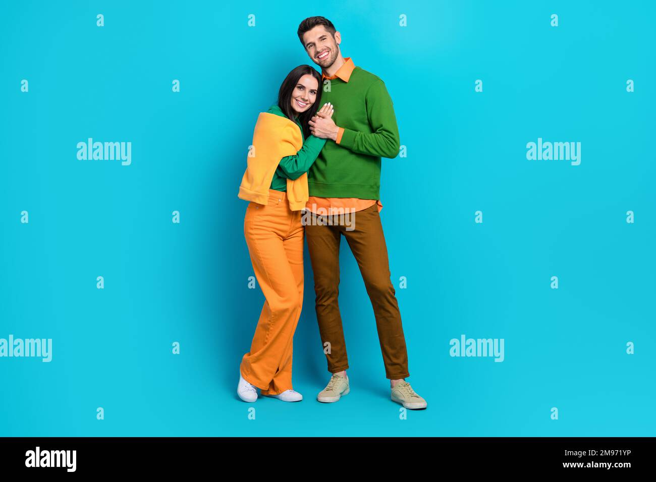 Full size photo of loving idyllic people cuddle comfy true love concept ...