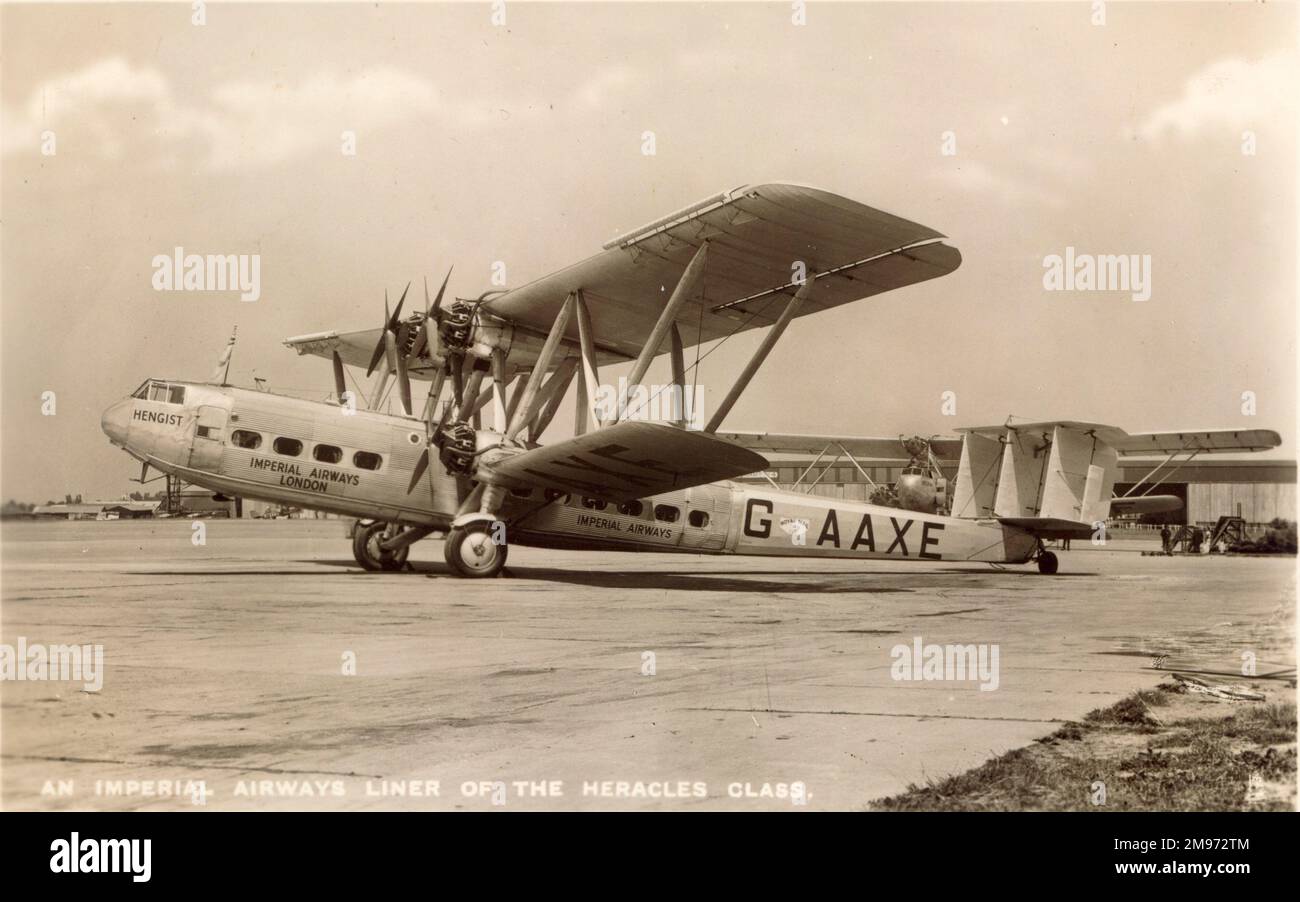 Handley Page HP42W, G-AAXE, Hengist, at Croydon with HP42 Helena behind ...