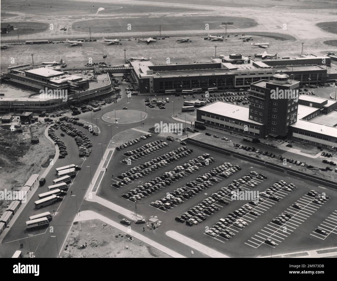 Aerial view of the control tower and south east face passenger building ...
