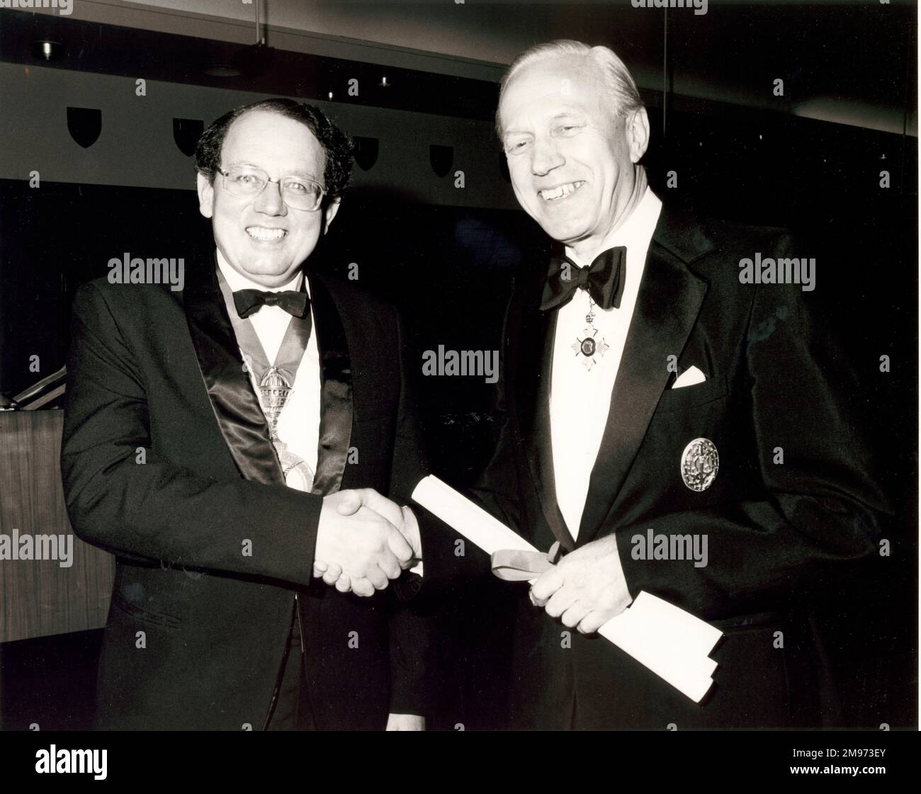 Sir Frederick Page (right), chairman and chief executive, BAC, receives his RAeS Honorary ...