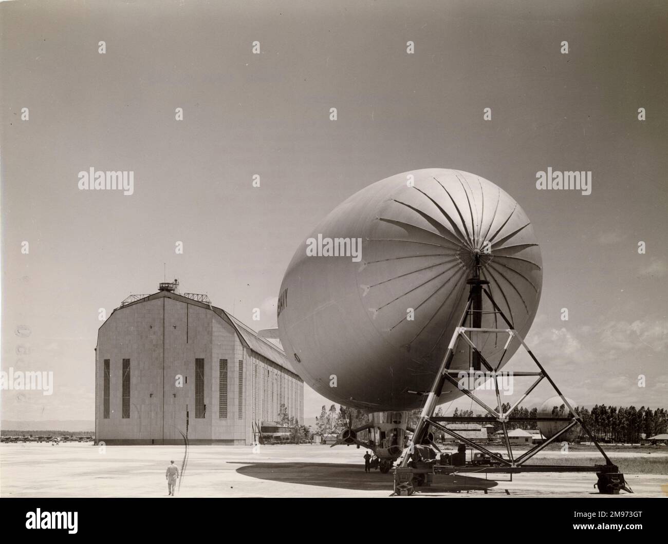 US Navy Goodyear K-Series airship alongside a hangar used by the Graf ...