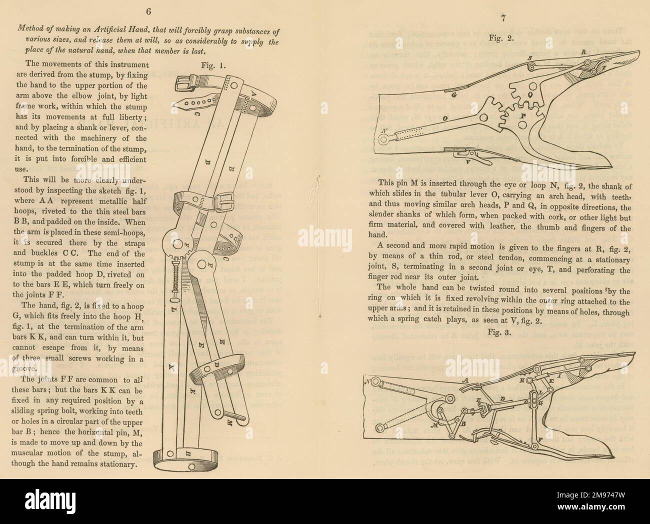 George Cayley’s design for an artificial hand. March 1845 Stock Photo ...